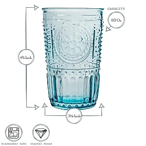 Bormioli Rocco Romantic Set Of 4 Tumbler Glasses, 11.5 Oz. Colored Crystal Glass, Light Blue, Made In Italy.