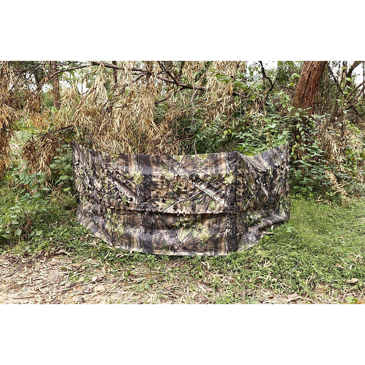 AUSCAMOTEK Ground Blind 5 × 10 Feet for Turkey Hunting Deer Blinds Camouflage Pattern Height Adjustable -Woodland Green Leaf
