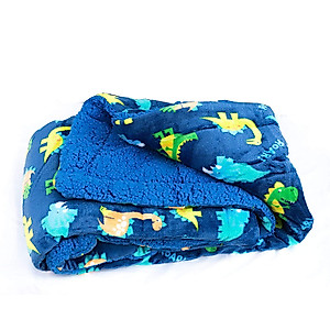 Elegant Home Kids Soft & Warm Sherpa Baby Toddler Boy Sherpa Blanket Navy Blue Dinosaurs Multicolor Printed Borrego Stroller or Toddler Bed Blanket Plush Throw 40X50 # Dinosaurs