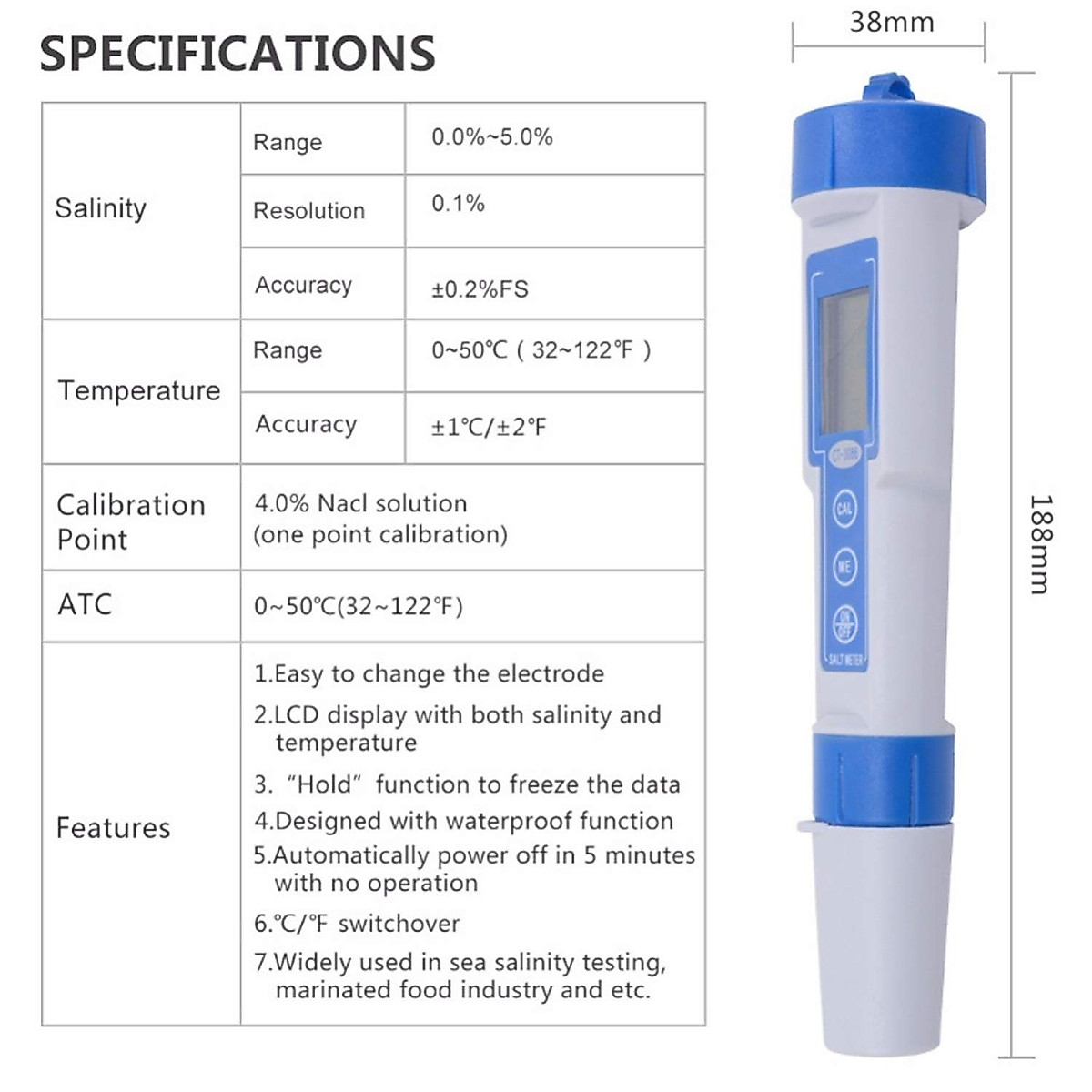 Y-LKUN Water Quality Meter High Performance Original Salt Meter Digital Salinity Tester Pen Type Chemical Pharmaceutical Pool Food Water Quality Tester Tools Moisture Meter