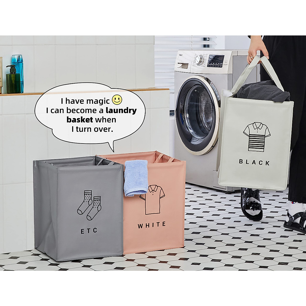 ECOWAN LIVING 36L Recycle Waste Bags for Kitchen, Indoor Recycling Bins, Recycle Bins for Home, Recyclable Waste Trash Sorting Organizer, Reusable Waterproof Anty-Deformation Design, Pack of 3 Bags