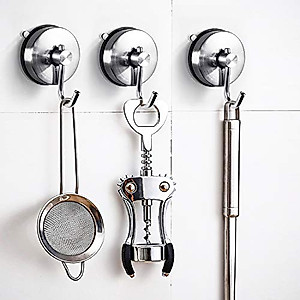 Shower Suction Cup Hooks Bathroom Towel Suction Holder Metal Coat Hook Heavy Duty Organizer for Kitchen/Bathroom/Restroom 304 Stainless Steel, Brushed Finish (2 Pack)