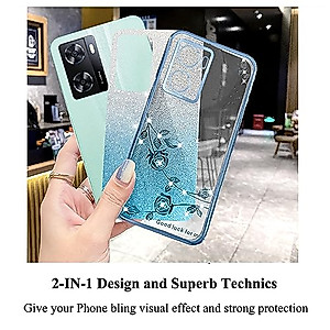 for Oppo A57 4G Case Glitter for Women Girls Pink Floral Clear Shockproof Protector Oppo A57 Case Luxury Diamond Bling Sparkle Cute Phone Case Cover Soft TPU (Blue)