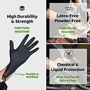 Nitrile Gloves Mechanic Gloves Disposable Black Food Handling Gloves 5 Mil Latex Free Powder Free Work Gloves for Salon Tattoo Cleaning Cooking Painting Medium 100 Count