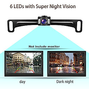 GLK Car Rear View Backup Camera HD License Plate Backup Camera with Wide View Angle 6 LED Night Vision Waterproof Front & Back up Camera, Guide Line On/Off