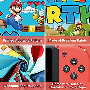 Ma-ri0 Brother Backdrop, Super Brother Birthday Party Supplies Decorations, Super Ma-ri0 Themed Bros Photography Poster Backdrop, Gold Coin Video Hot Game Banner 83x28 inch