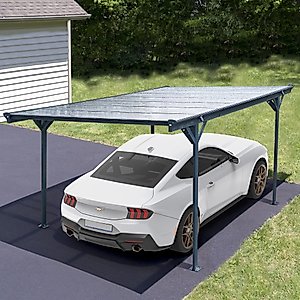 Real Relax 10 x 16ft Heavy Duty Metal Carport, Outdoor Aluminum Pitched Roof Canopy with Polycarbonate Panel for Cars, Boats & Ideal Shelter, Grey