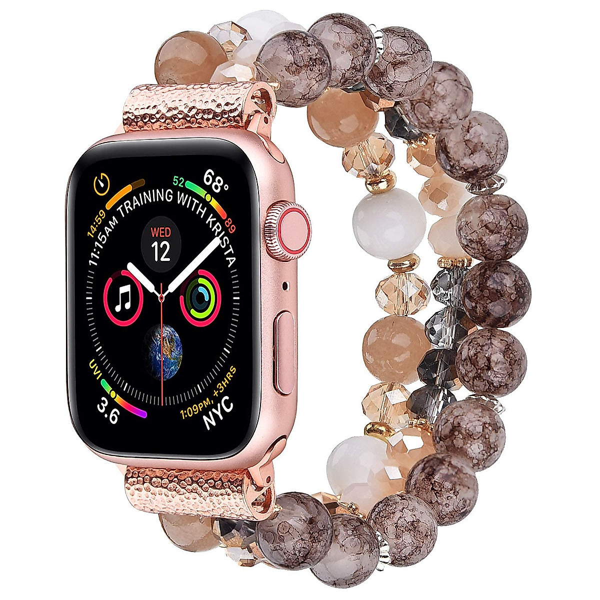 CAGOS Bracelet Compatible with Apple Watch Band 38mm 40mm 41mm Series 9/8/7/6/5/4/3/2/1/SE, Cute Dressy Boho Beaded Elastic Stretchy Pretty Strap Replacement for iWatch Bands Women, Amber