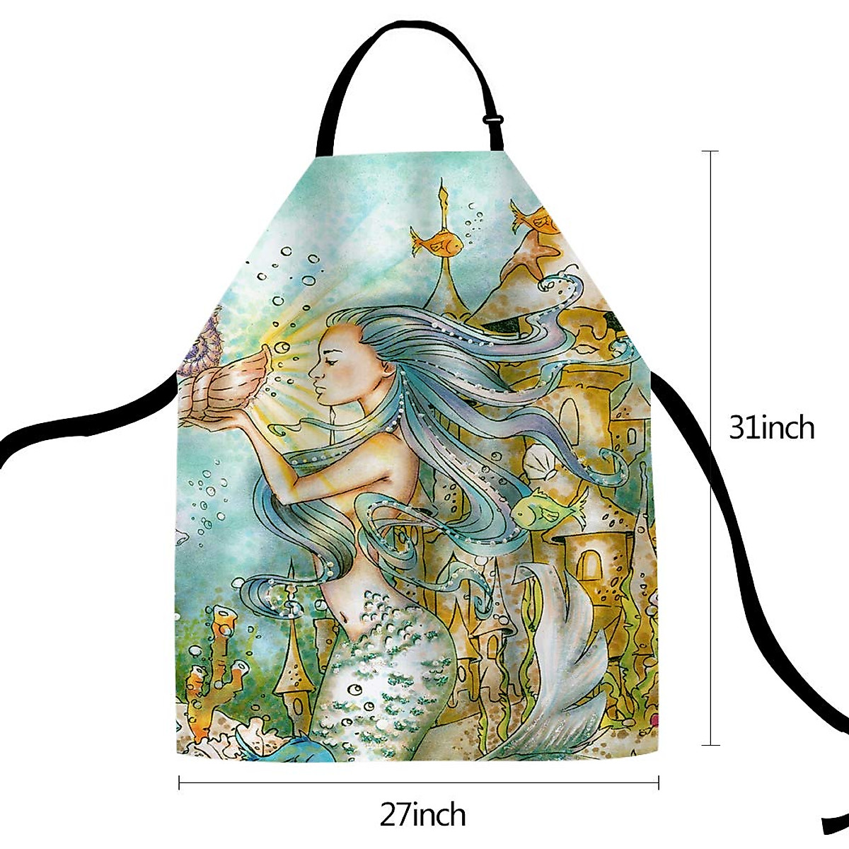 SSOIU Mermaid Cooking Apron, Legendary Mermaid Beautiful Mermaid Art Kitchen Apron For Baking/BBQ Men Women Unisex Waterproof 31X27 Inches