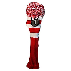 Red White Golf Headcover New MAJEK #1 Fits 460cc OS Oversized Long Neck Driver Knit Pom Pom Retro Classic Vintage Longneck Golf Clubs Head cover