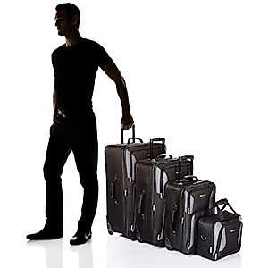Rockland Journey Softside Upright Luggage Set,Expandable, Black/Gray, 4-Piece (14/19/24/28)