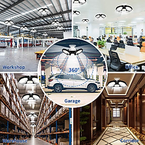 Dansny LED Garage Light, 120W Deformable LED Garage Ceiling Lights 18000 Lumens Led Shop Lights for Garage, Garage Lights with 3 Adjustable Panels.