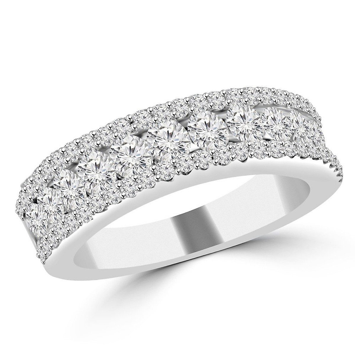 Madina Jewelry 1.16 ct Ladies Three Row Round Cut Diamond Wedding Band (Color G Clarity SI-1) in 18 kt White Gold in Size 6