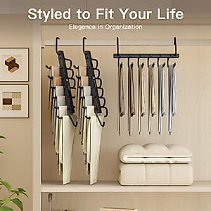 AOCTFIRST Black Pants Hangers Space Saving 2 Pack - 6 Tier Stainless Steel Closet Organizer Heavy Duty,Anti-Slip Design,Clothes Storage and Organization for Pants Jeans Scarf,2-Year Warranty