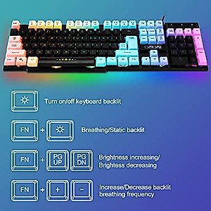 CHONCHOW Gaming Keyboard and Mouse Combo,USB Wired 104-Keys Full Size Light Up Keyboard Mic 3600DPI Rainbow Backlit Mechanical Feeling Compatible with PC Xbox Mac OS Game and Work