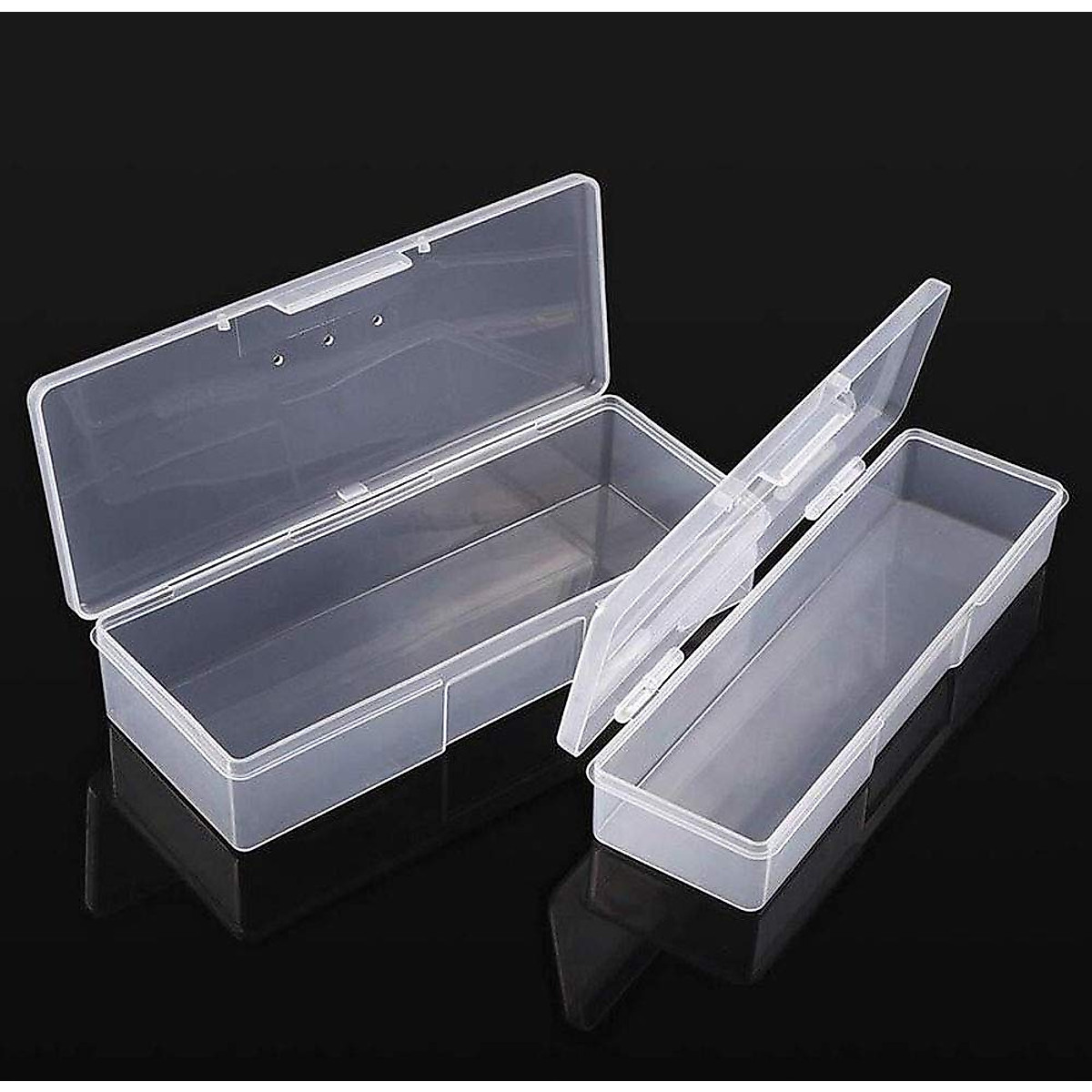 2 Pcs Plastic Transparent Multifunctional Rectangular Storage Box Nail Art Tool Box Office Supplies Organizer Manicure Tool Box