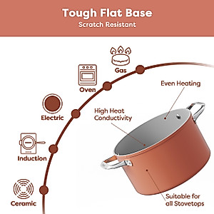 CIARRA Nonstick Dutch Oven with Lid, 6.2 QT Ceramic Dutch Oven with Dual Handles, Non Toxic, PTFE & PFOA Free, Oven Safe & Compatible with All Stovetops, Orange
