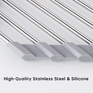 Tomorotec Triangle Roll-Up Dish Drying Rack for Sink Corner Small Foldable Stainless Steel Over The Sink Multipurpose Kitchen Drainer Caddy Organizer Storage Space Saver Shelf Holder (Gray)