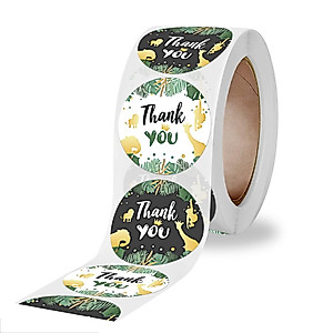 Thank You Baby Shower Sticker, Jungle Safari Thank You Stickers,Green Gold Wild Animals Birthday Party Label Sticher Decorations