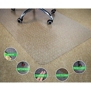100pointONE Office Chair Mat for Carpets - Transparent Thick Floor Mats for Low, Flat and No Pile Carpeted Floors, with Grippers (48'' X 36'' Rectangle)