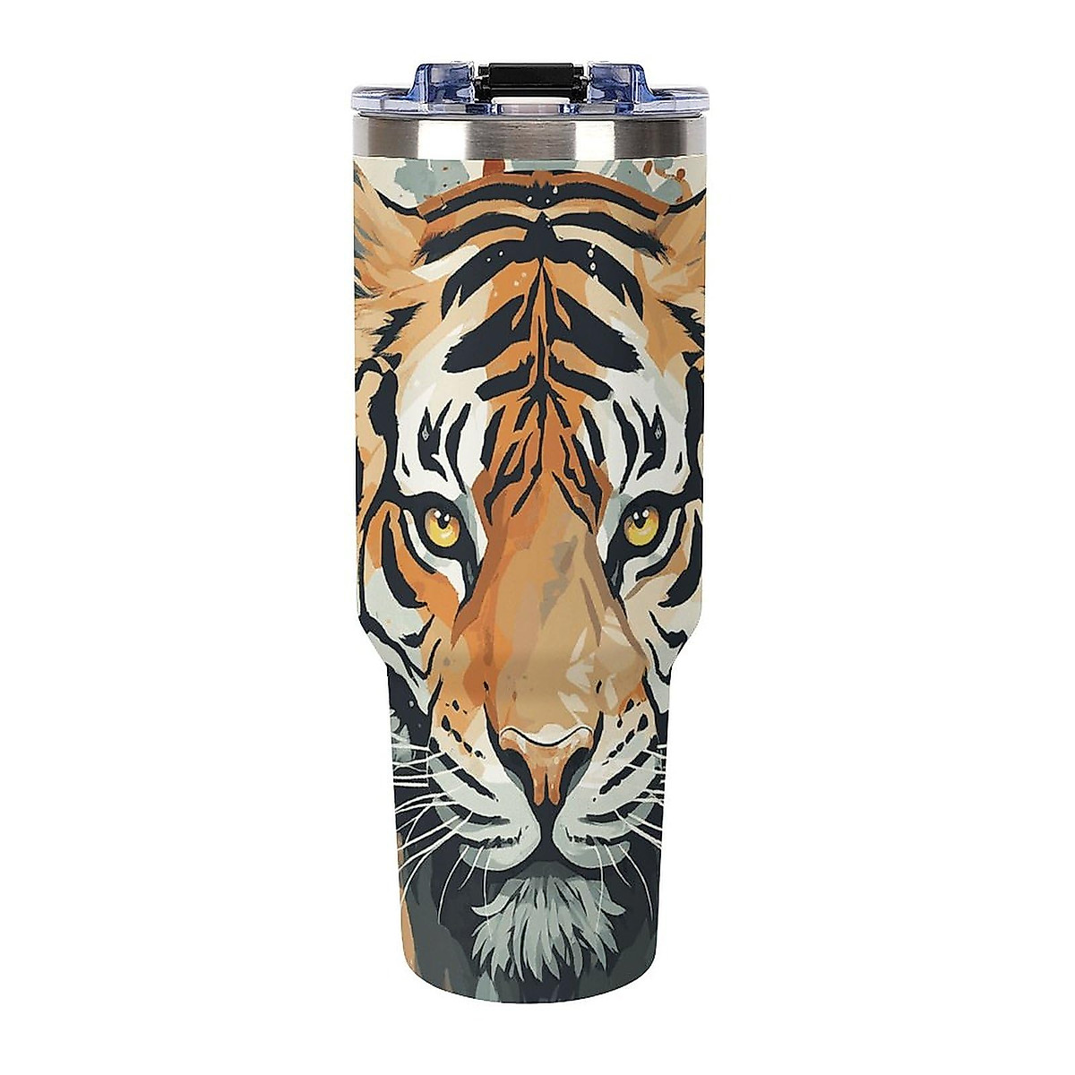 MNVTSKOP 40 Oz Tumbler With Handle And Straw Black Year of The Tiger Tiger Face Printed Stainless Steel Car Cup Coffee Mug Leak Proof Insulated Water Bottle for Travel Camping Gym