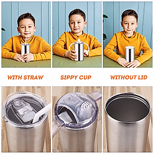 Vermida 12oz Stainless Steel Sippy Cups for Toddlers with Handles, Spill Proof Double Wall Vacuum Insulated Sippy Cups, Kids Straw Cups with Extra Lids for School, Outdoor