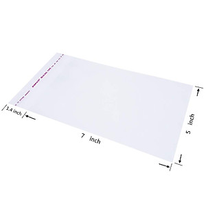 Wowfit 200 Count 5x7 inches Clear Cellophane Plastic Bags, Resealable Self-Sealing Cello Bags Good for Cookies, Decorative Wrappers, Party Favors, Candy and More