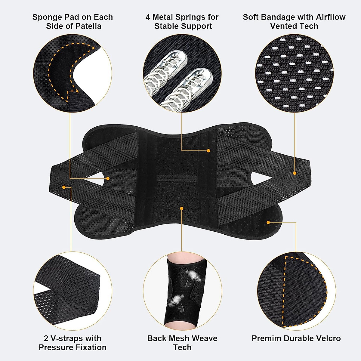 Knee Brace with Side Stabilizers, Professional Knee Compression Support Brace for Men Women, Adjustable Knee Wrap with Patella Pad, Relief Pain for Meniscus Tear ACL MCL Arthritis Injuries (Black, L)