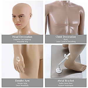 HCY Mannequin Body, Male Mannequin Full Body 73 inch Model Mannequin Stand Dress Form Sewing Dress Adjustable Dress Mannequin Clothing Form Mannequin Display Head Arm Rotation Metal Base