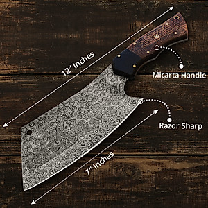Handmade Damascus Steel 12 Inch Cleaver Chopper Edc Knife - Cleaver With sheath - Mppn-8667