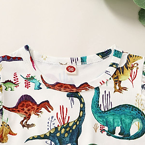 Happy Town Toddler Baby Girl Dress Dinosaur Printed Girl Summer Dresses Fly Ruffle Sleeve Tutu Dress Casual Sundress (White Dinosaur, 3-4 Years)