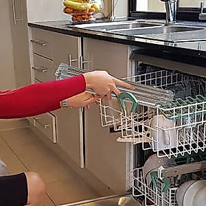 SunCleanse Roll-up Dish Drying Rack with Silicone Grid, Multipurpose Dry Rack Dish Drainer, Stainless Steel Foldable Dish Drying Rack for Sink Counter, Mini Grey 17.8"x11.8"