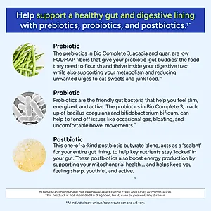 Gundry MD® Bio Complete 3, 3-in-1 Probiotics for Gut Health, Probiotic Supplements for Digestion, Supplement Supporting Bloating, Gas, Food Cravings, Energy Levels, Skin, and Focus, 30 Day Supply