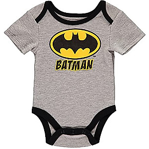 DC Comics Baby Boys Short-Sleeve Bodysuit Three Pack - Baby Boy Clothes Featuring Batman Superheroes (3 Pack, 3-6 Months
