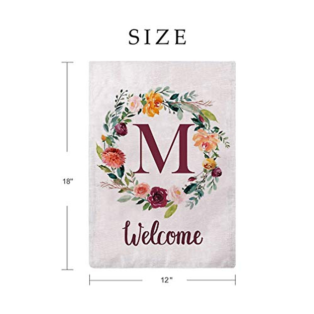 ULOVE LOVE YOURSELF Letter M Garden Flag with Flowers Wreath Double Sided Print Welcome Garden Flags Outdoor House Yard Flags 12.5 x 18 Inch
