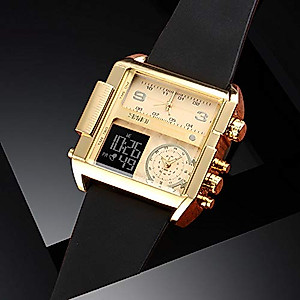 SKMEI Men's Digital Sports Watch, LED Square Large Face Analog Quartz Wrist Watch with Multi-Time Zone Waterproof Stopwatch