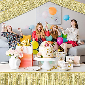 3 Pack 10 Ft Light Gold Foil Fringe Garland Metallic Streamers Tinsel Banner Wall Hanging Garland Backdrop for Parade Floats, Halloween, Christmas, Thanksgiving, New Year Party Decorations