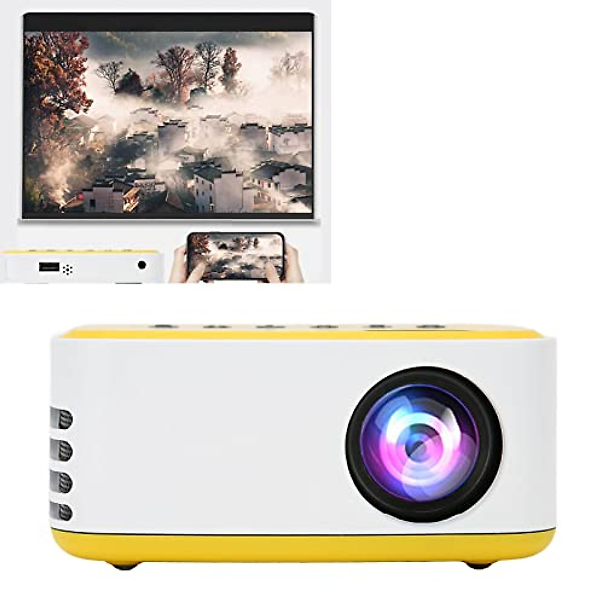 Mini Projector, Portable Projector 1080P LED WiFi USB Small Movie Projector Inbuilt Speaker for Home Camping Travel(US Plug)