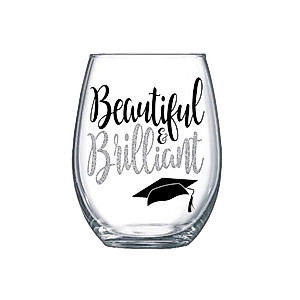 Beautiful & Brilliant Wine Glass College Graduation Gifts for Her Stemless Associates Bachelors Masters 0038