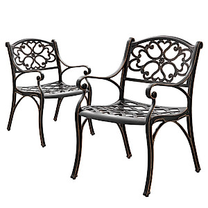 PATIO-IN 2 Pieces Patio Dining Chairs Cast Aluminum Bistro Chair Set, All Weather Outdoor Chair with Bronze MAluminum Frame for Outdoor Lawn Garden (Bronze)