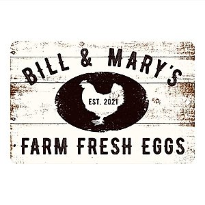 Pattern Pop Personalized Farm Fresh Eggs Rustic Barnwood Look Metal Sign (8x12 Inches)
