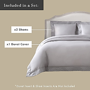 Hotel Collection Hira Sateen Duvet Cover Set, 100% Long Staple Certified Giza Egyptian Cotton, Cool, Breathable, Natural, Sustainable, Diamond Embroidery, Duvet Cover & 2 Shams (Grey, King/Cal King)