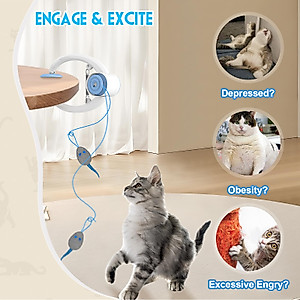 Kezlume Cat Toy Interactive for Indoor Cats, Smart USB Rechargeable Door Hanging Automatic Retractable Kitten Toys, Teaser Electronic Self Play Feather Cat String Toy Attached with 3 Catnip Mice White