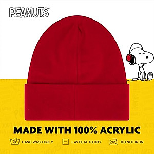 Peanuts Snoopy Beanie Hat, Knit Roll Down Cuffed Winter Cap, Red, One Size