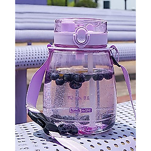 MOIOIBE Kawaii Water Bottle with Straw 45oz Water Bottles with Two Ways to Dinking Modern Water Jug for Women/Teen Girl/School Purple Cute Water Bottles With Strap