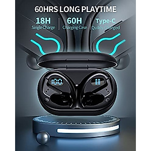 FBJJ Wireless Earbuds Bluetooth 5.3 Headphones, Over-Ear Sport Ear Buds with Earhooks 60H Playtime, Noise Cancelling Waterproof Wireless Workout Earphones with Dual LED Display, for Sports Exercise