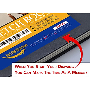 Hardcover Sketch Book, 9"x12", Spiral Wire and Pencil Holder, Universal Sketch Paper with Perforated Line, 80 Sheets, Acid Free, Perfect for Pencil, Pastel, Graphite, and Charcoal, etc.