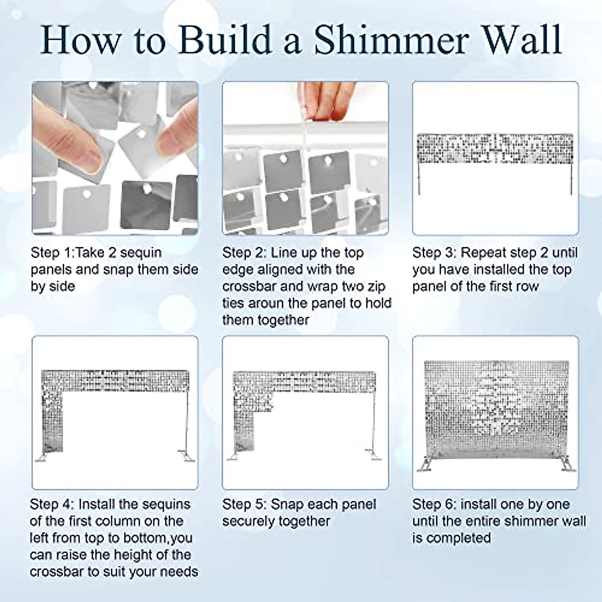 Ayfjovs 36 PCS Silver Shimmer Wall Backdrop Panels, Square Sequin Wall Backdrop Shimmer Photo Backdrops for Birthday Decoration, Graduation, Wedding, Anniversary Party Supplies