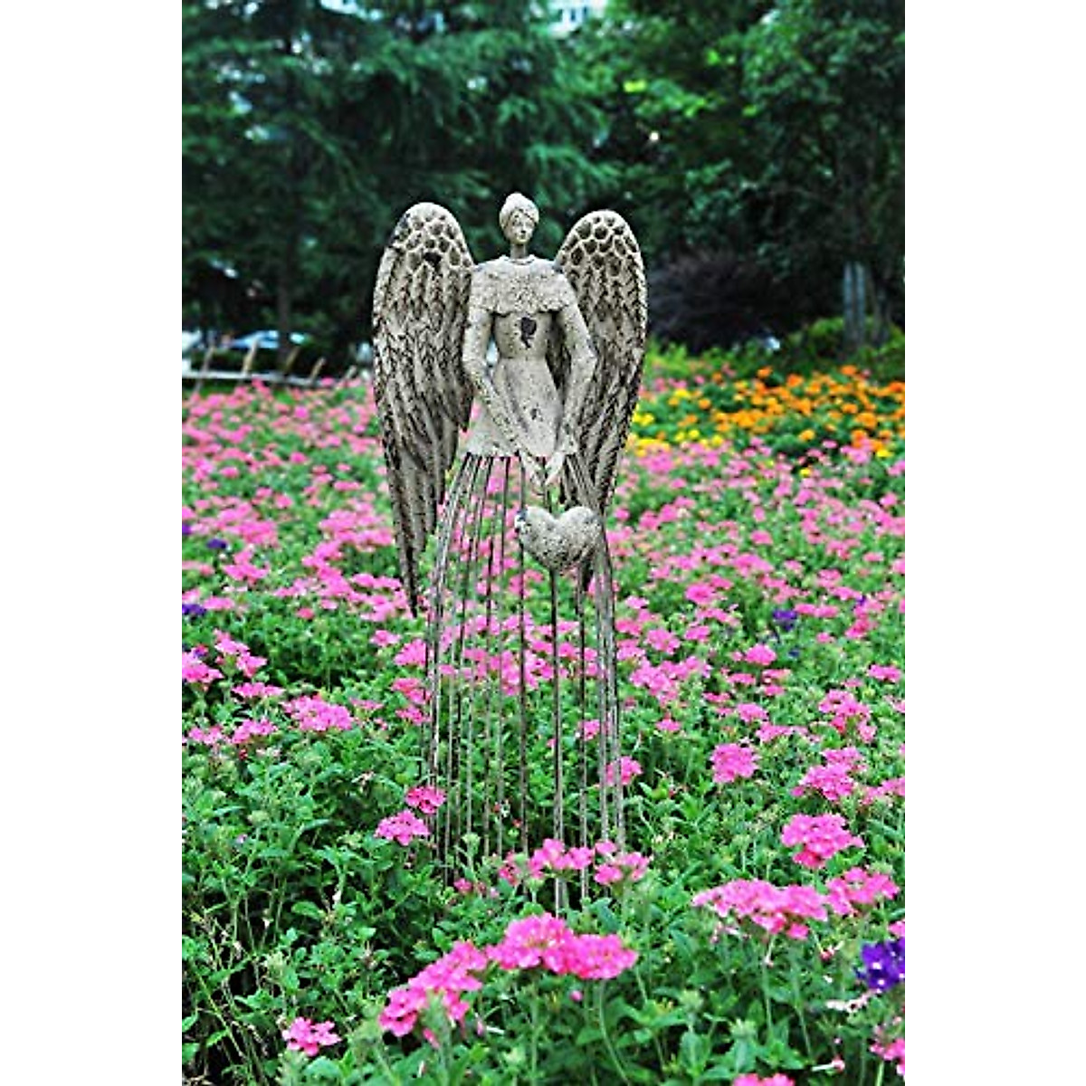 E-view Antique Metal Angel Garden Statue - Weather Resistant Indoor Outdoor Sculptures Yard Lawn Patio Art Decor Guardian Angel for Mother 32" H
