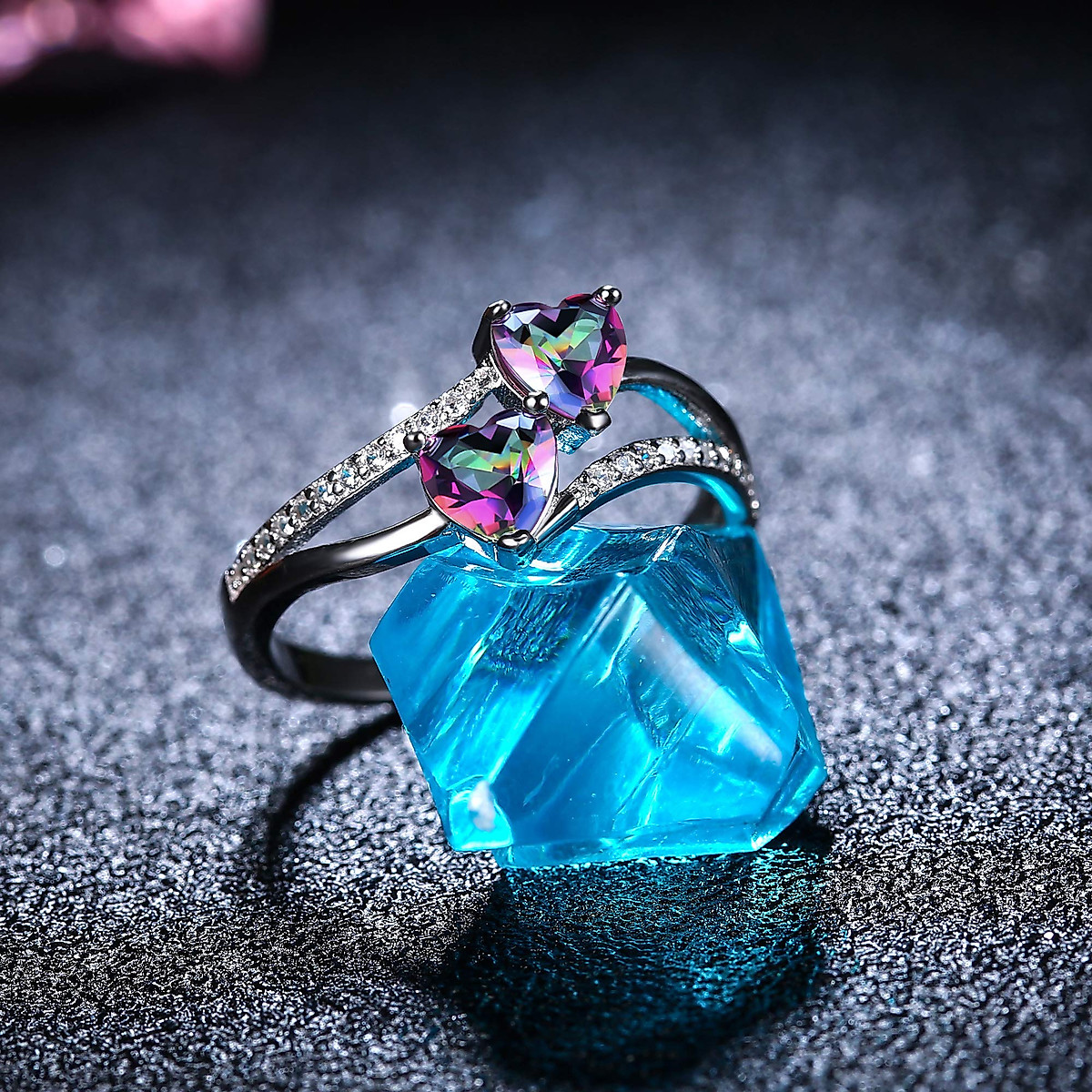 Milacolato 925 Sterling Silver Promise Ring for Her 18K White Gold Plated Double Stone Ring Heart Birthstones Toi et Moi Engagement Ring Jewelry Size 7